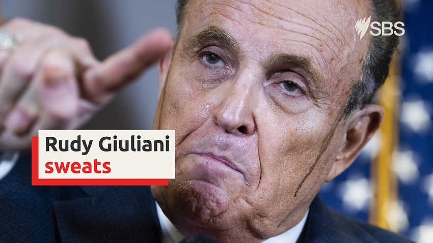 Rudy Giuliani sweats during election results media conference | SBS News
